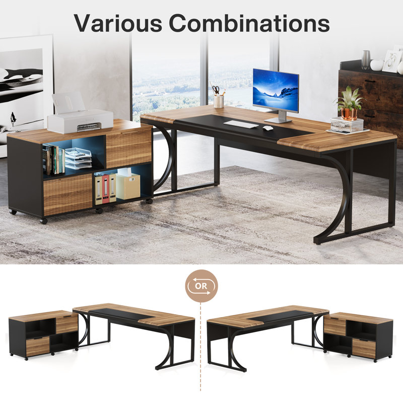 17 Stories Cadynce 63 Large L Shaped Executive Desk with Portable File Cabinet Reviews Wayfair